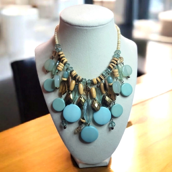 Jewelry | Elegant Blue And Tan Beaded Necklace | Poshmark